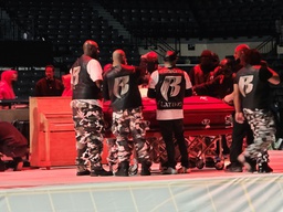 Family and friends arrive as stage still being built inside as red ...